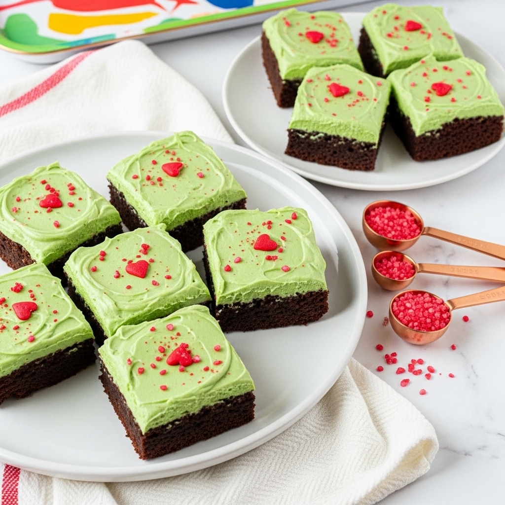 Grinch Brownies with Mint Oreos & White Chocolate Ganache