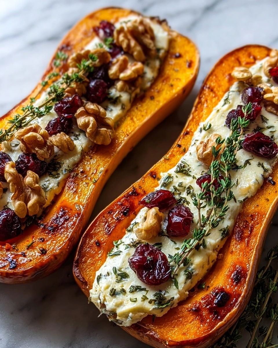 Ricotta Cranberry Stuffed Butternut Squash - Cozy Fall Dish